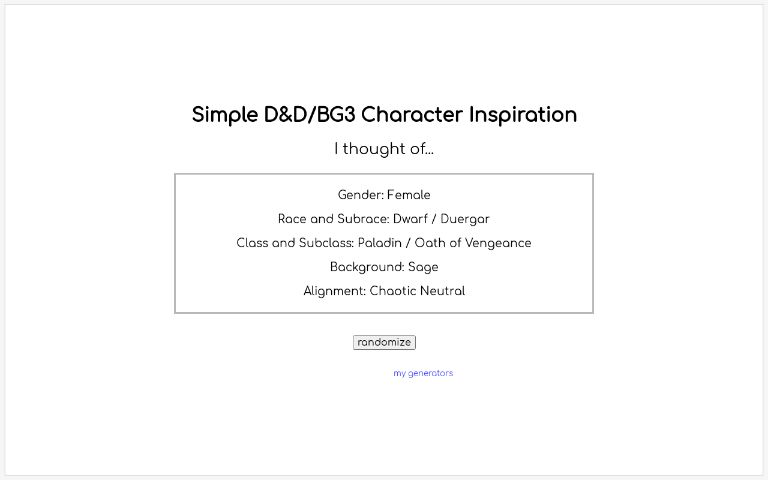 Simple D&D/BG3 Character Inspiration ― Perchance Generator