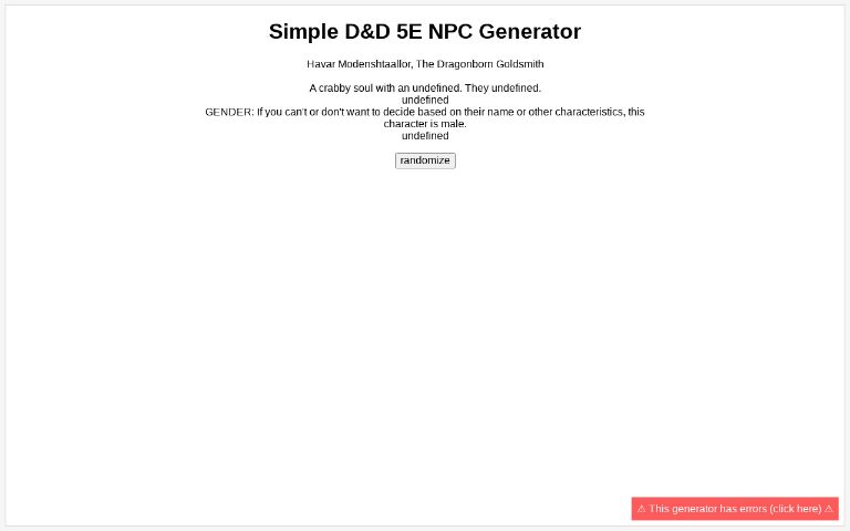 Simple D&D 5E NPC Generator