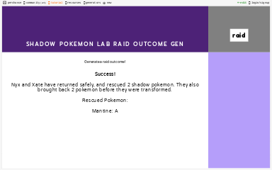 Shadow Pokemon Lab Raid Outcome Gen