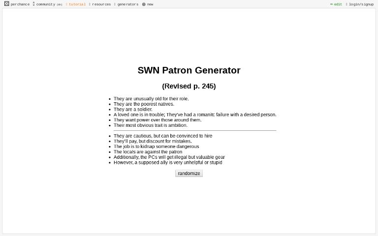 SWN Patron Generator