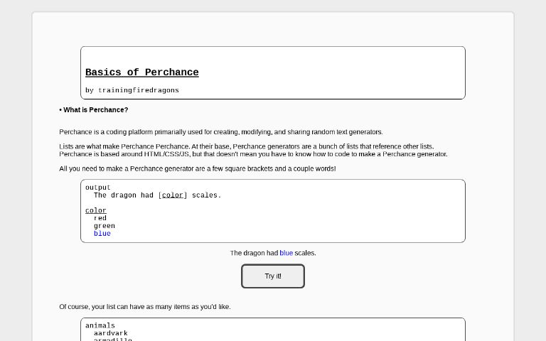Basics of Perchance ― Perchance Generator
