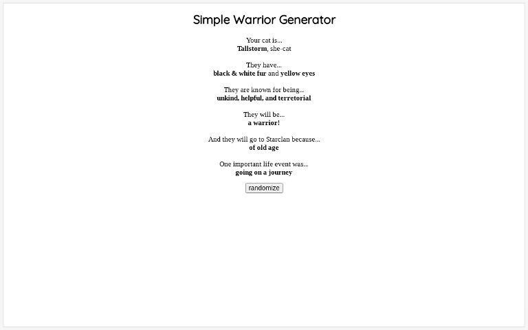 Simple Warrior Generator