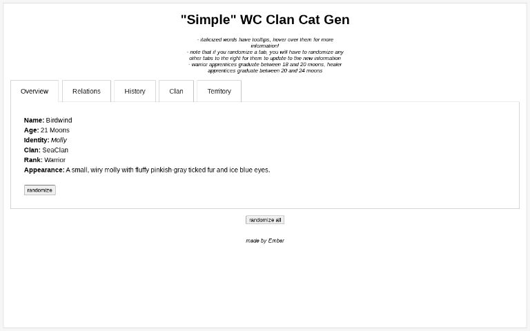 "Simple" WC Clan Cat Gen