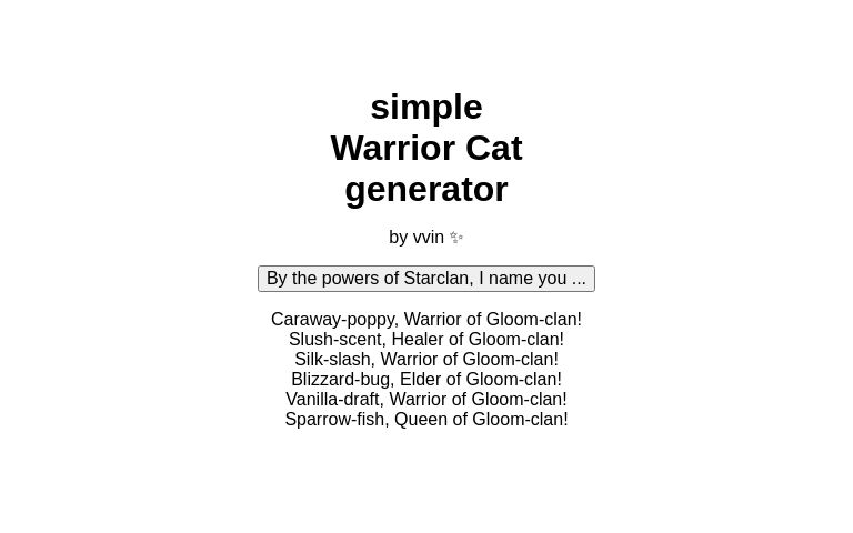 simple Warrior Cat generator