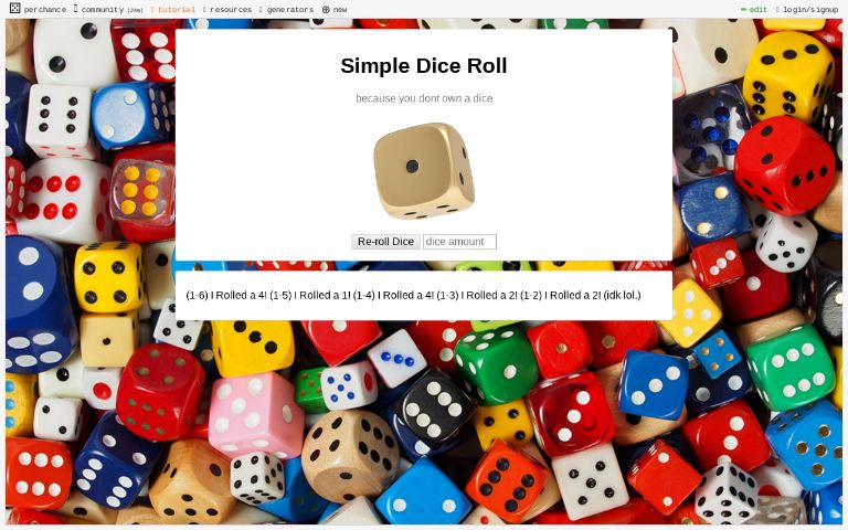 Simple Dice Roll ― Perchance Generator