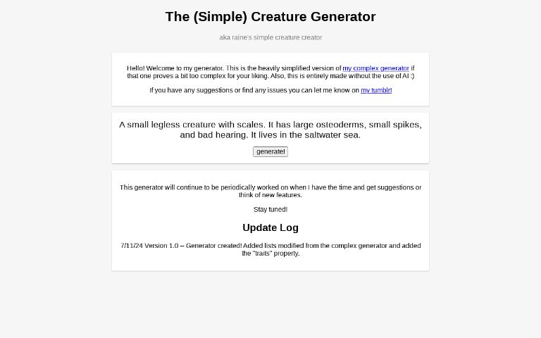 The (Simple) Creature Generator