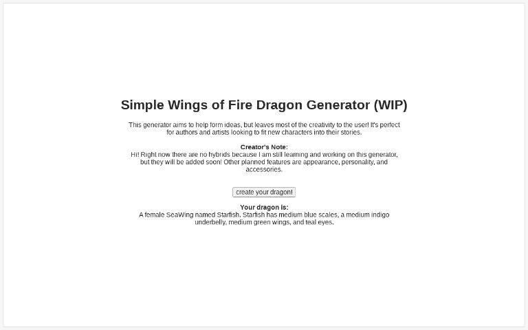 Simple Wings of Fire Dragon Generator (WIP)
