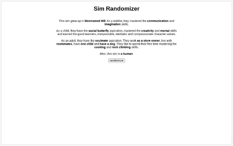 Sim Randomizer ― Perchance Generator