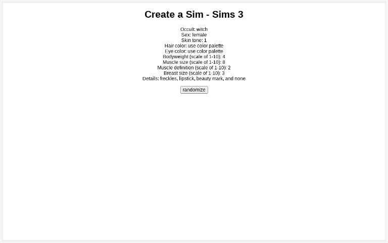 Create a Sim - Sims 3 ― Perchance Generator