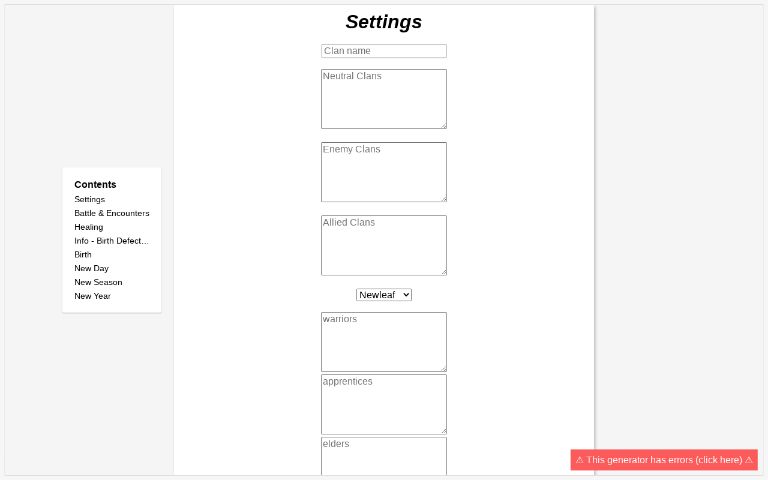 Settings ― Perchance Generator