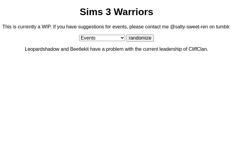 Sims 3 Warriors ― Perchance Generator