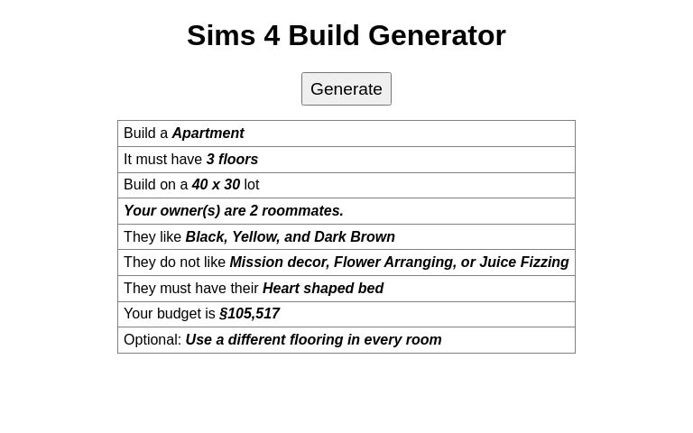 Sims 4 Build Generator