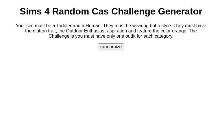 Sims 4 Random Cas Challenge Generator