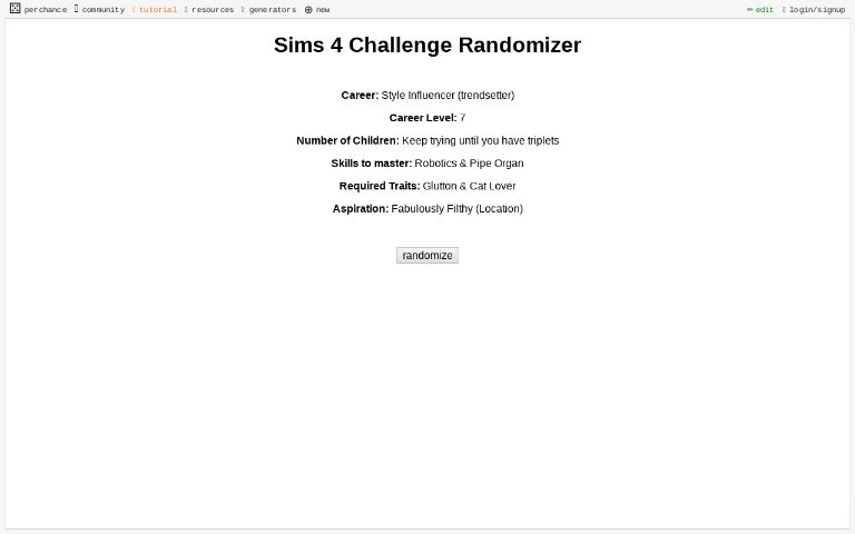 Sims 4 Challenge Randomizer ― Perchance Generator