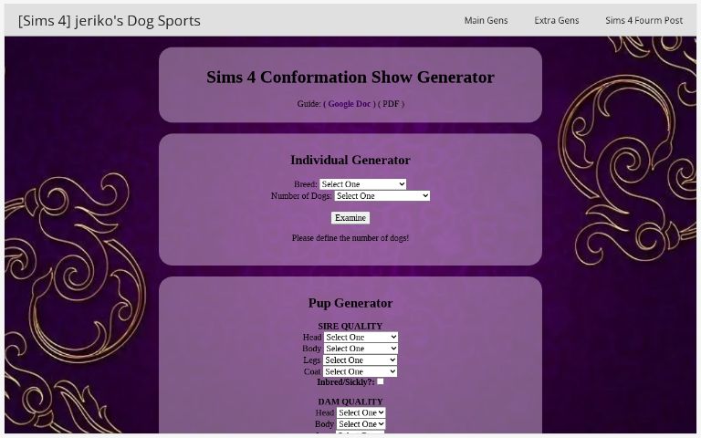 Sims 4 Conformation Show Generator
