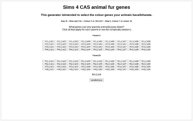 Sims 4 CAS animal fur genes ― Perchance Generator