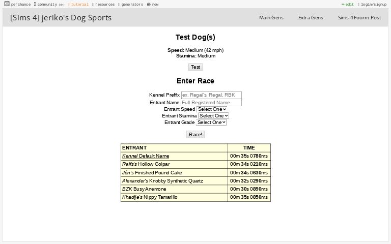 Sim's 4 Greyhound Racing ― Perchance Generator