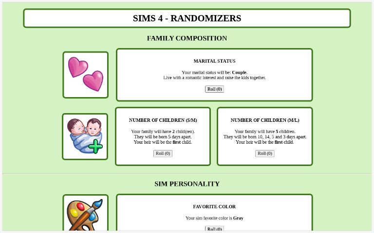 SIMS 4 - RANDOMIZERS ― Perchance Generator