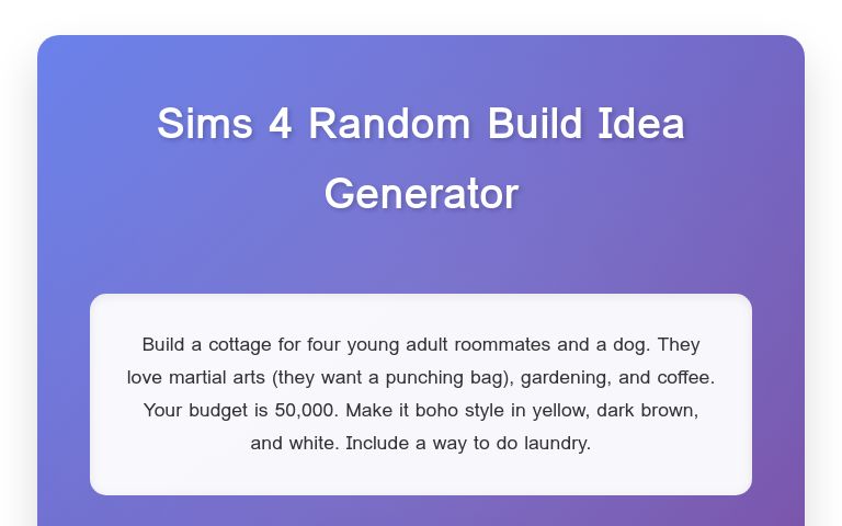 Sims 4 Random Build Idea Generator