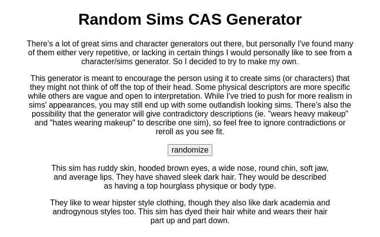 Random Sims CAS Generator