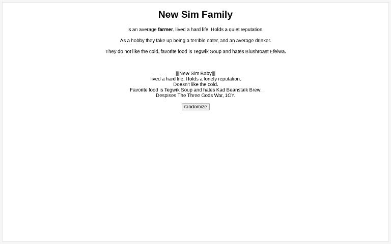 New Sim Family ― Perchance Generator