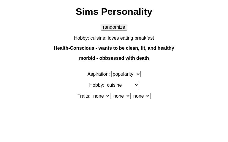 Sims Personality ― Perchance Generator