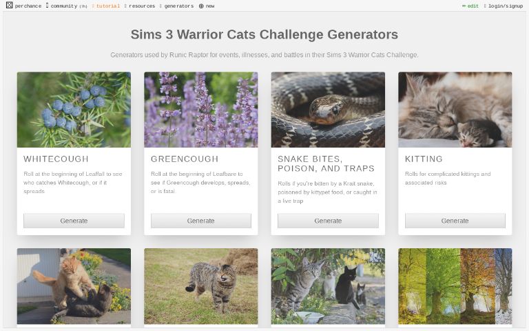 Sims 3 Warrior Cats Challenge Generators