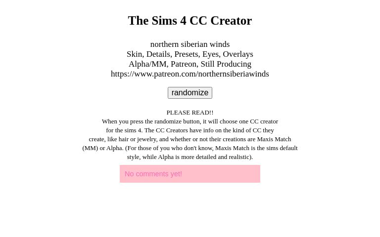 The Sims 4 CC Creator ― Perchance Generator
