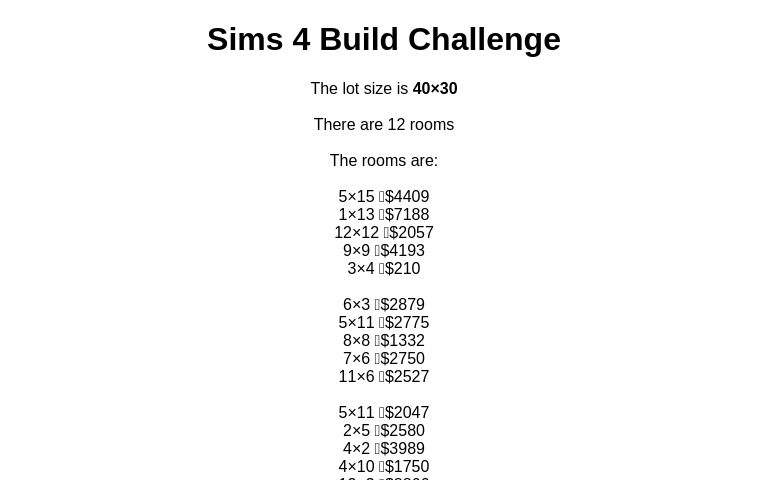 Sims 4 Build Challenge ― Perchance Generator