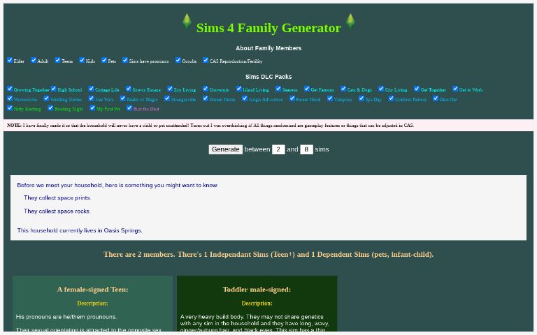Sims 4 Family Generator