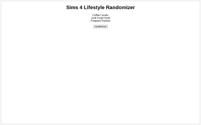 Sims 4 Lifestyle Randomizer ― Perchance Generator