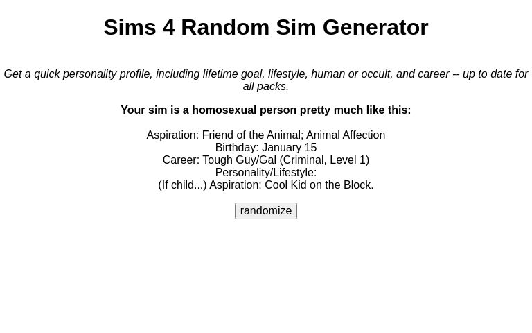 Sims 4 Random Sim Generator