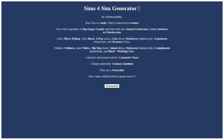 Sims 4 Sim Generator 💚