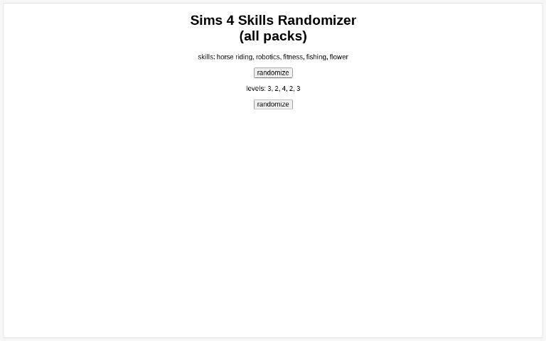 Sims 4 Skills Randomizer(all packs) ― Perchance Generator