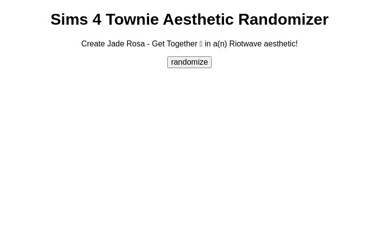 Sims 4 Townie Aesthetic Randomizer ― Perchance Generator