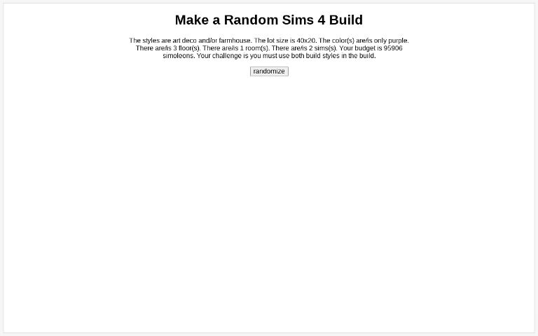 Make a Random Sims 4 Build ― Perchance Generator