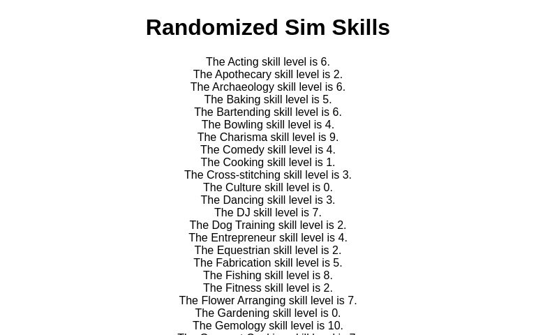 Randomized Sim Skills ― Perchance Generator