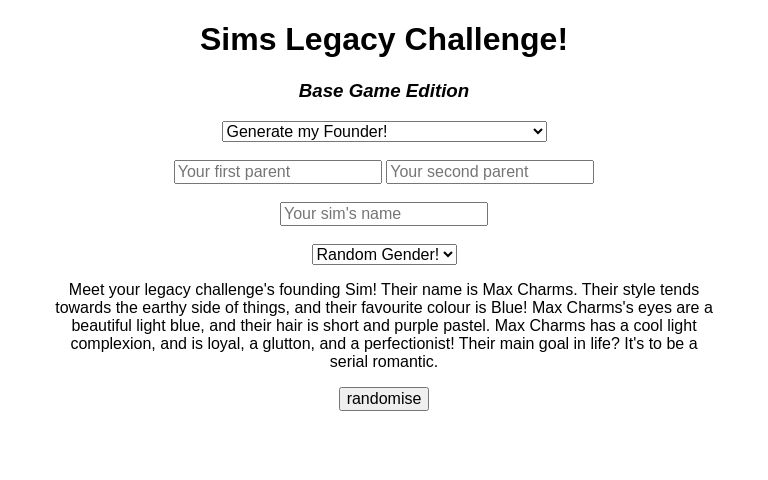 Sims Legacy Challenge! ― Perchance Generator