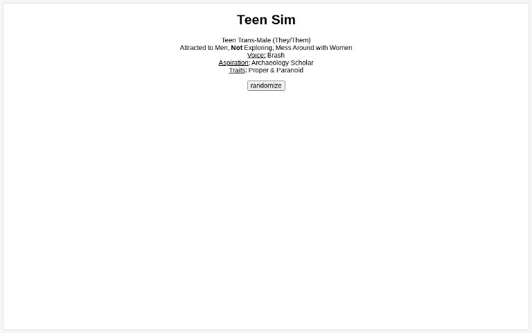 Teen Sim ― Perchance Generator