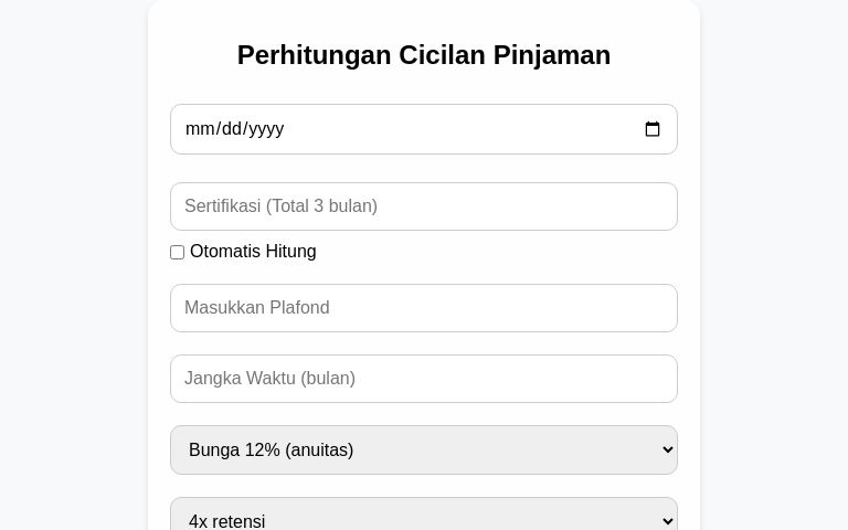 Perhitungan Cicilan Pinjaman ― Perchance Generator