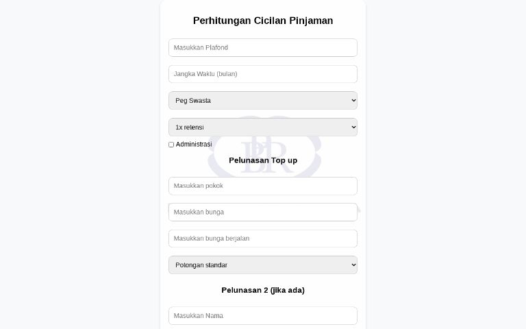 Perhitungan Cicilan Pinjaman ― Perchance Generator