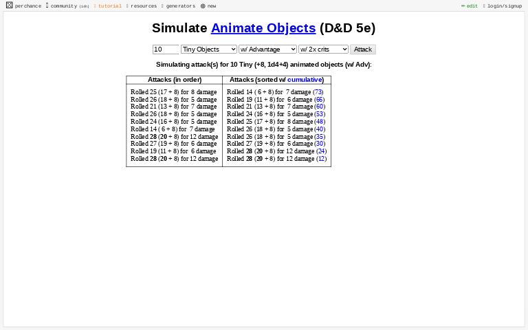 Simulate Animate Objects (D&D 5e) ― Perchance Generator