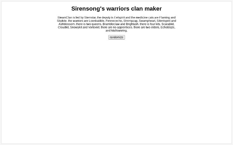 Sirensong's warriors clan maker ― Perchance Generator