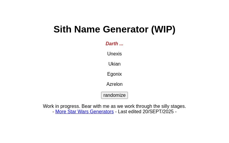 Sith Name Generator (WIP)