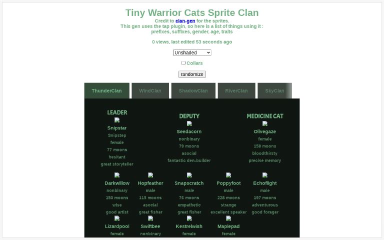 Tiny Warriors Clan ― Perchance Generator