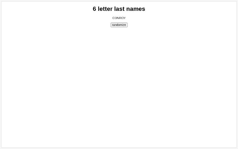 6 letter last names ― Perchance Generator
