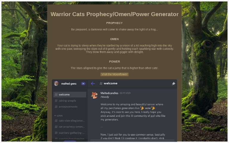 Warrior Cats Prophecy/Omen/Power Generator