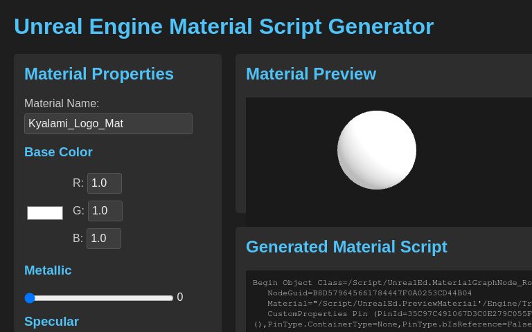 Unreal Engine Material Script Generator