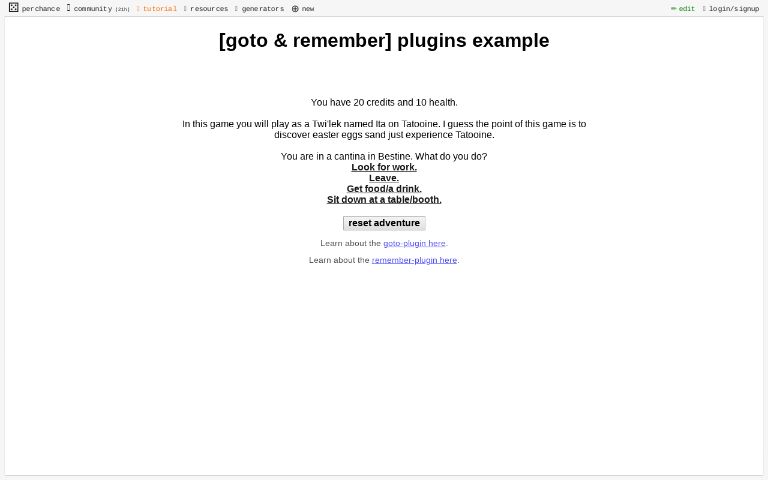 [goto & remember] plugins example ― Perchance Generator