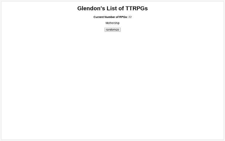 Glendon's List of TTRPGs ― Perchance Generator